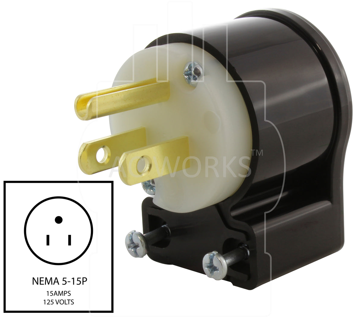 AC WORKS® NEMA 5-15P Household 15A 125V Multi-Angled Plug With UL, C-UL – AC Connectors