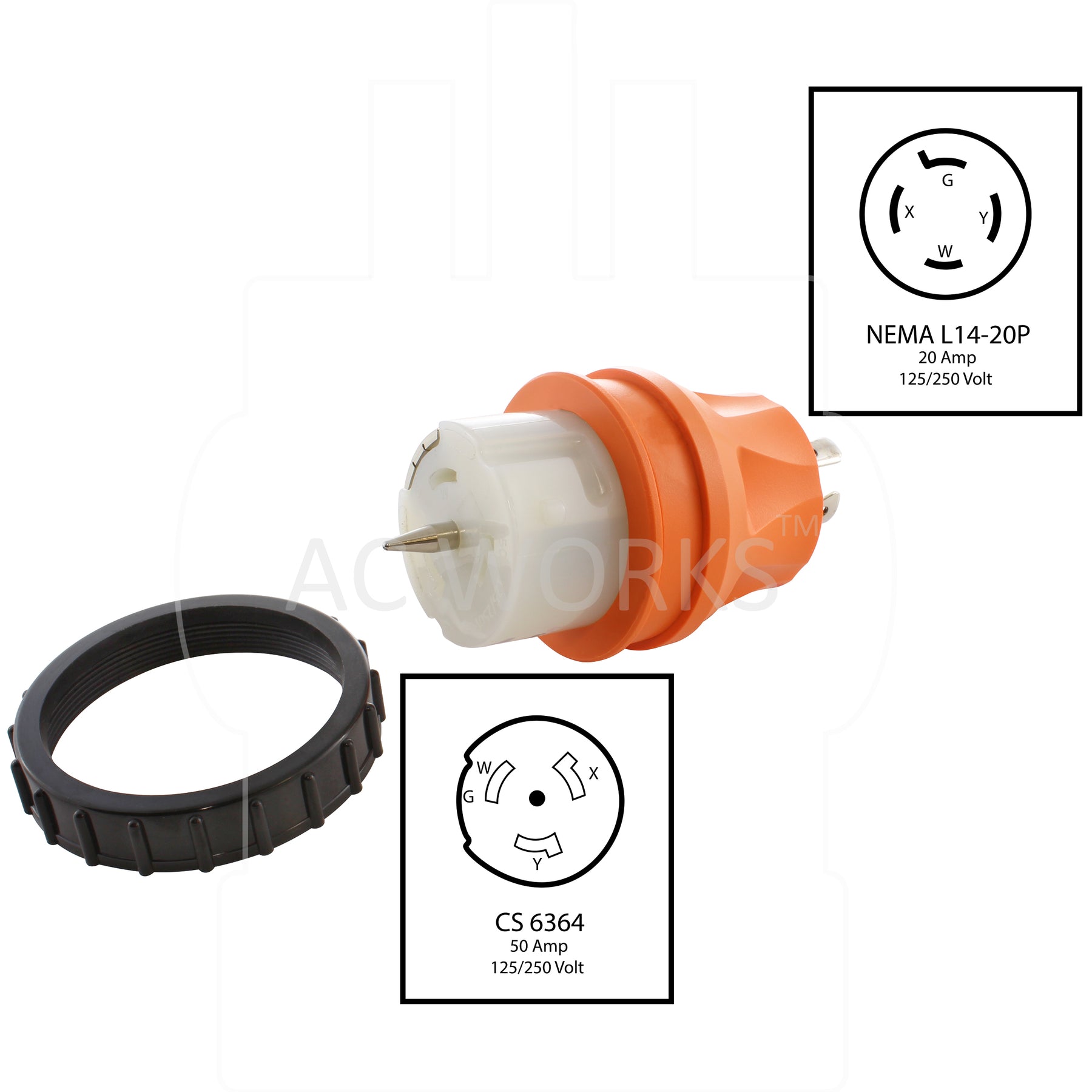 AC WORKS® Transfer Switch/ Temp Power L14-20P 20A 4-Prong Plug to ...