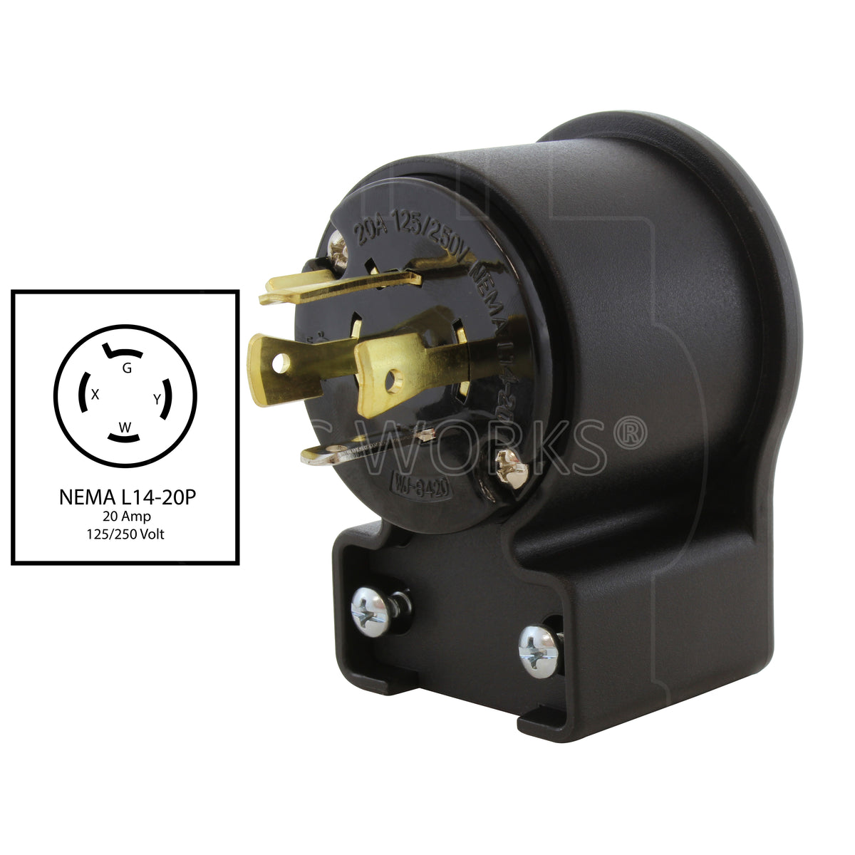 [ASEL1420P] NEMA L14-20P 20A 125/250V 4-Prong Elbow Locking Plug C(UL ...
