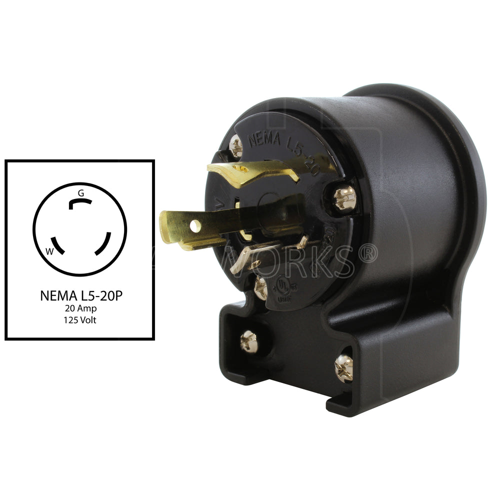 NEMA L5-20P 20A 125V 3-Prong Elbow Locking Male Plug UL, C-UL Approval ...