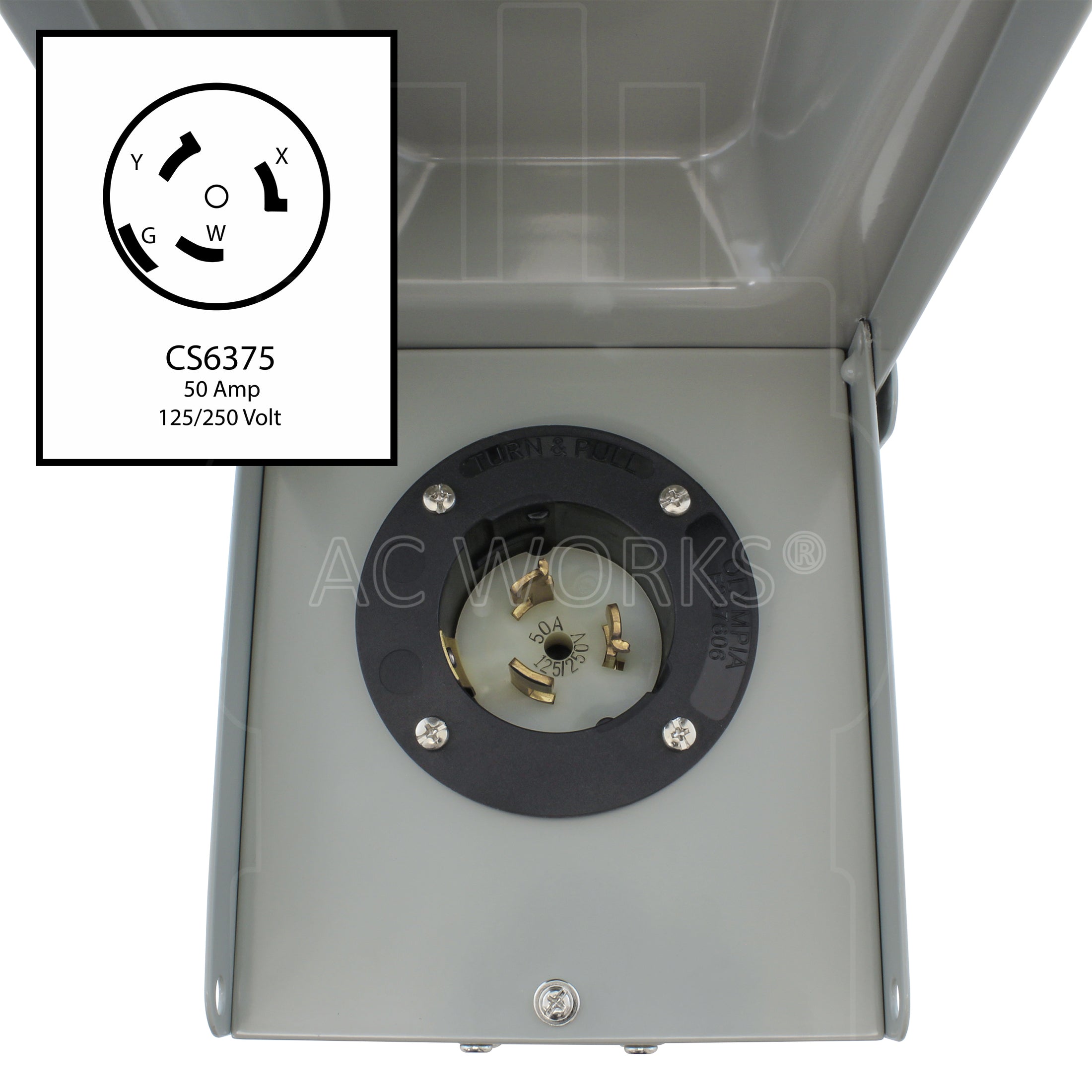 50A Locking 4-Prong CS6375 SS2-50 Heavy-Duty Transfer Switch Inlet Box ...