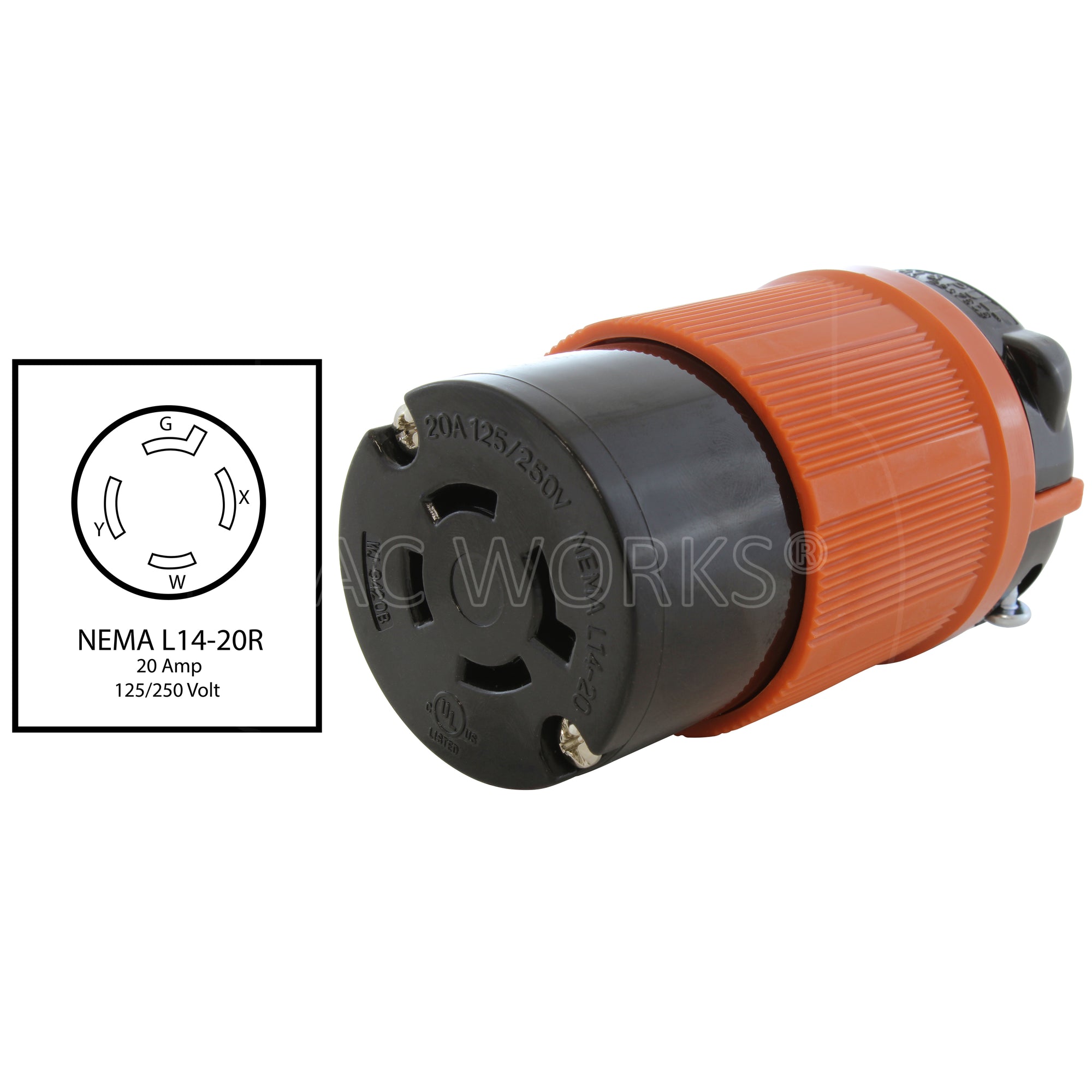 AC WORKS® NEMA L14-20R 20A 125/250V 4-Prong Locking Female Connector ...