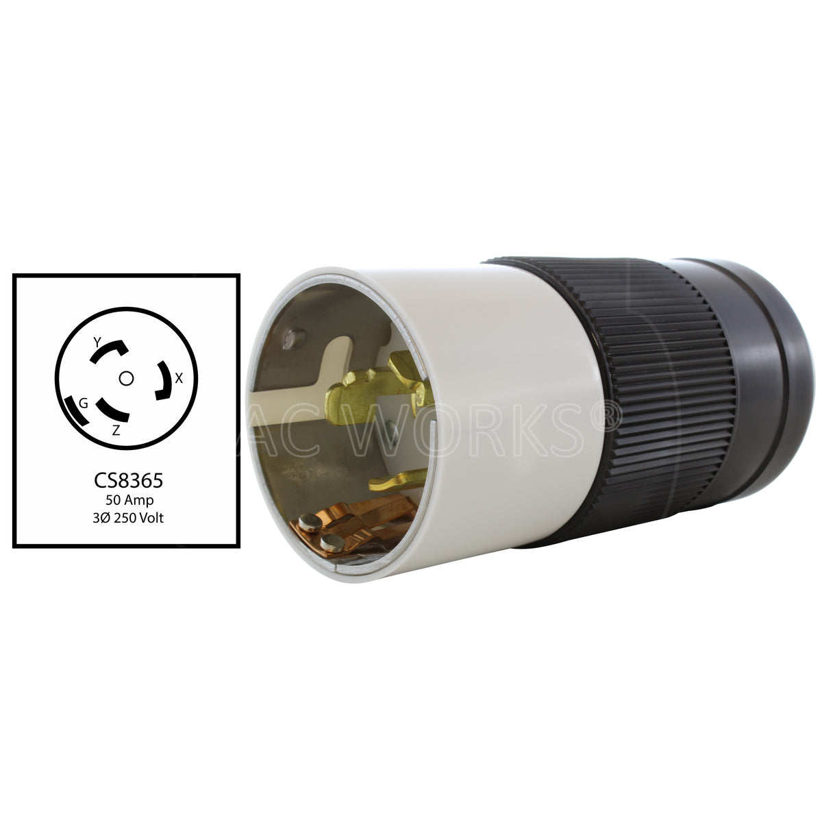 California Standard CS8365 50A 3-Phase 250V 4-Wire Locking Male Plug ...