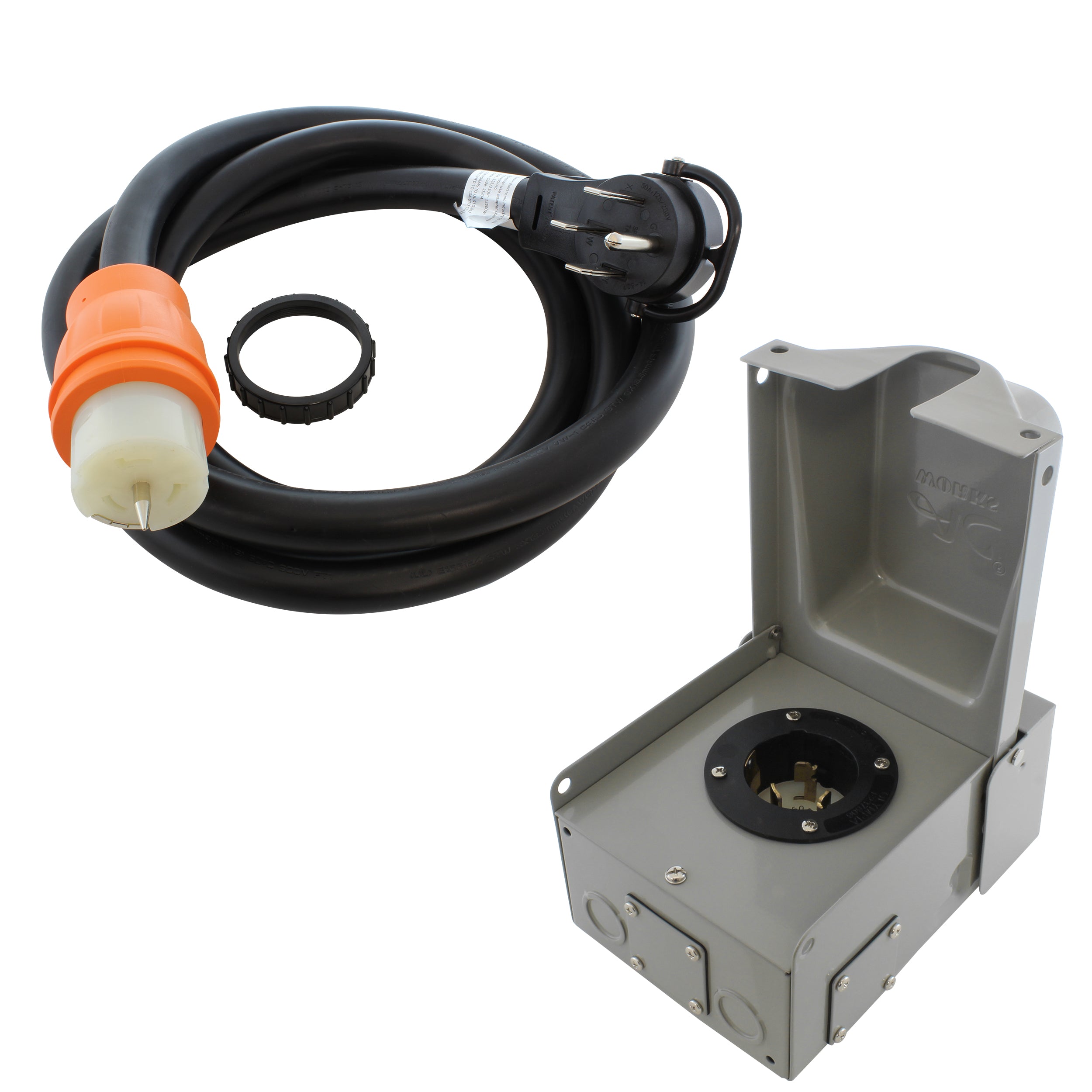 NEMA SS2-50 50 Amp Inlet Box and NEMA 14-50 Extension Cord Power Kit ...