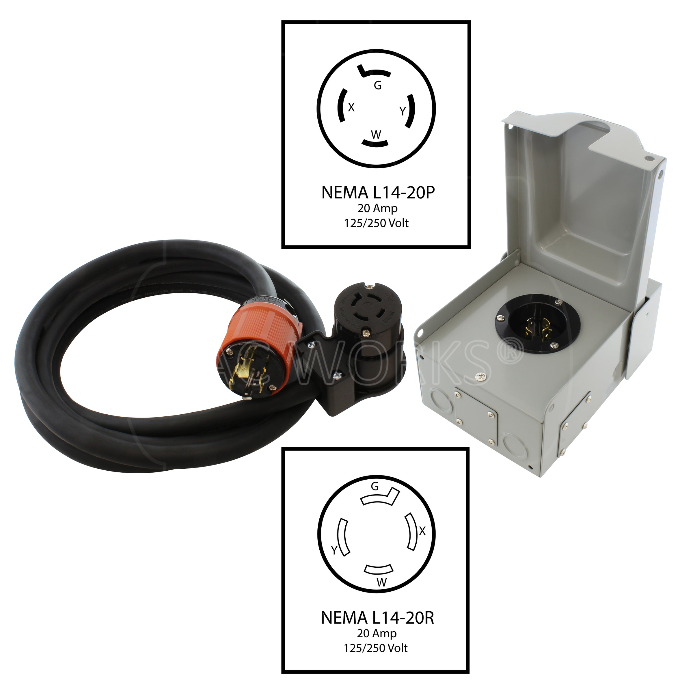 NEMA L14-20 Hurricane Generator Inlet Box Kit with Extension Cord – AC ...