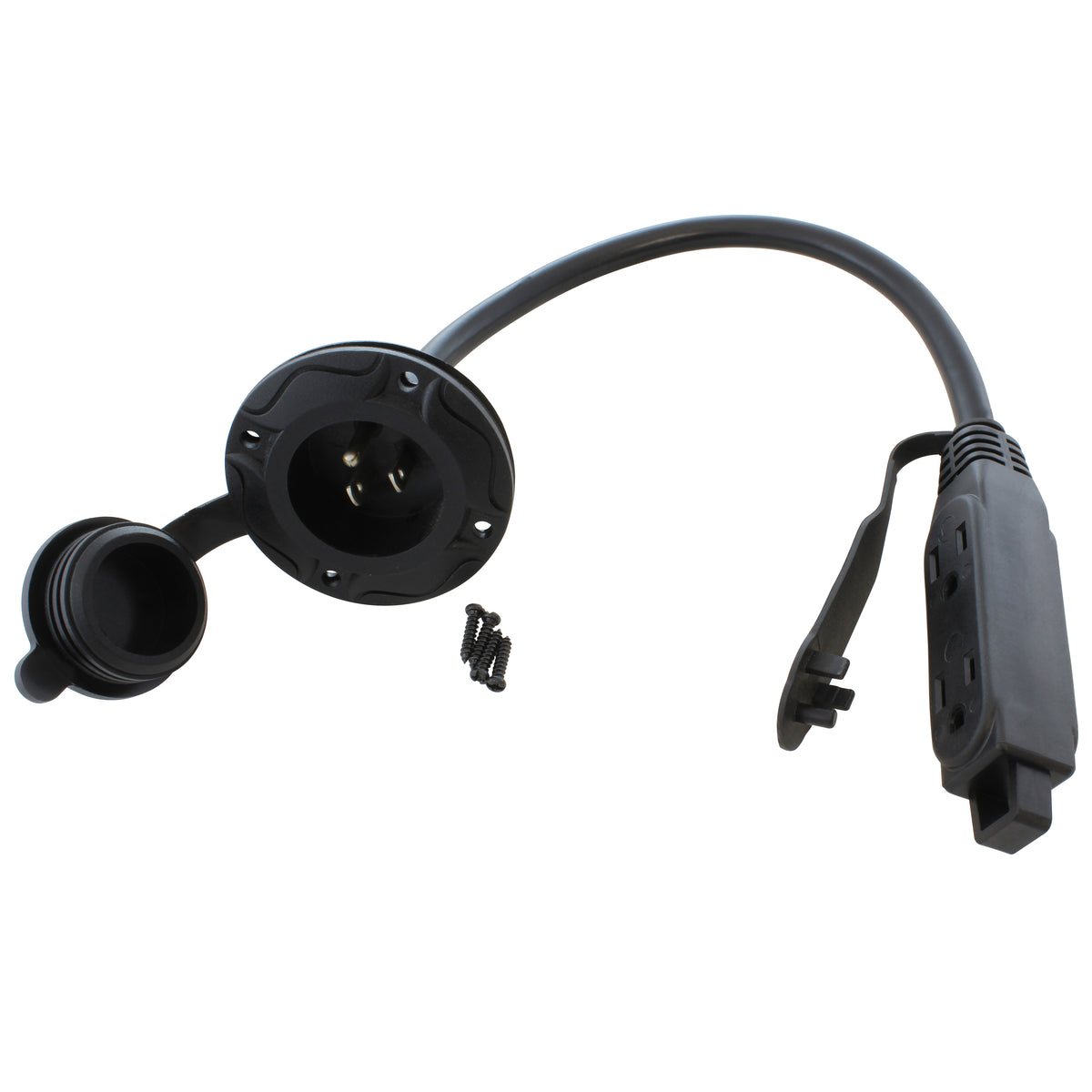 1.5FT 12/3 Household 15A Flanged Power Inlet Cord with Bar Tri-Outlet ...