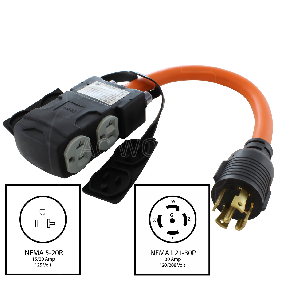 1.5FT L21-30P 30A 5-Prong Locking to (4) Household With 20A Breakers ...