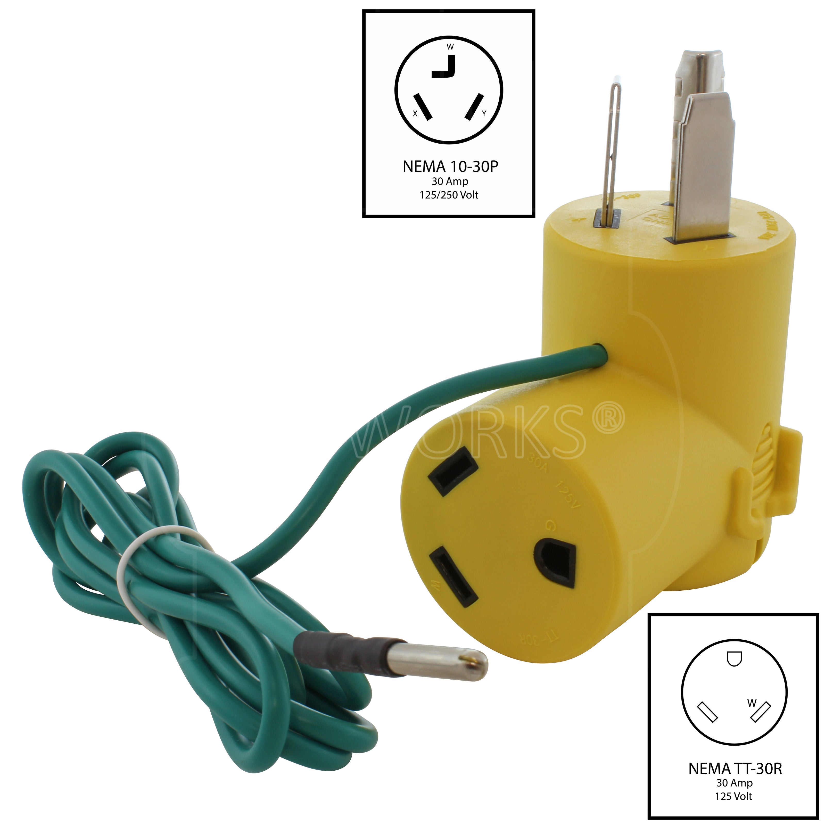 NEMA 10-30P 30A Old Dryer 3-Prong Plug to TT-30R 30A RV Adapter – AC ...