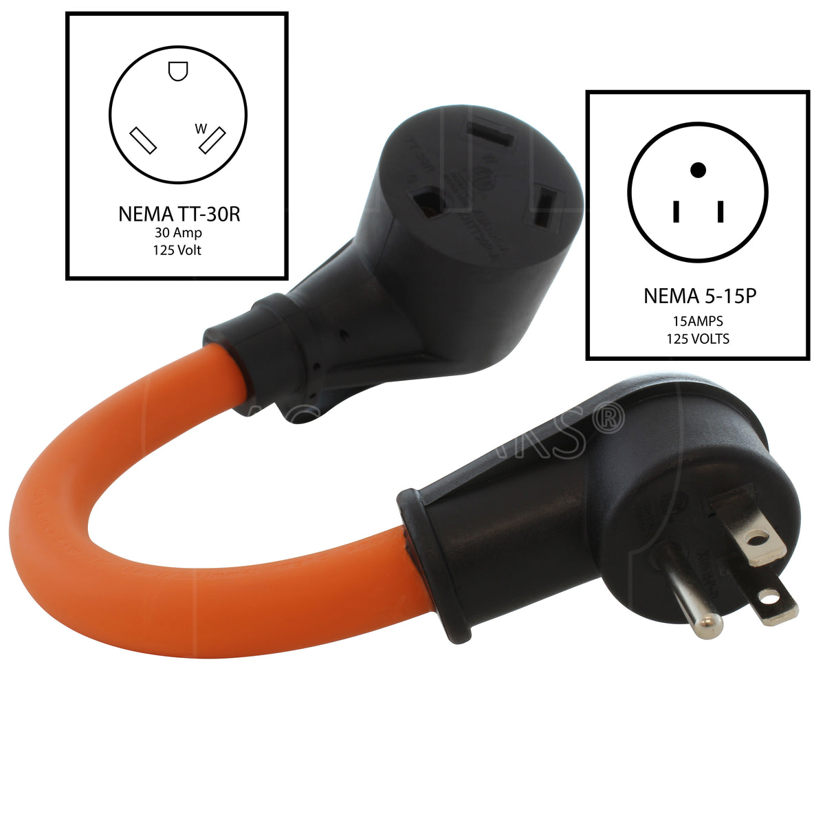 1FT RV Adapter 15A Household Plug to RV TT-30 30A Female Adapter – AC ...