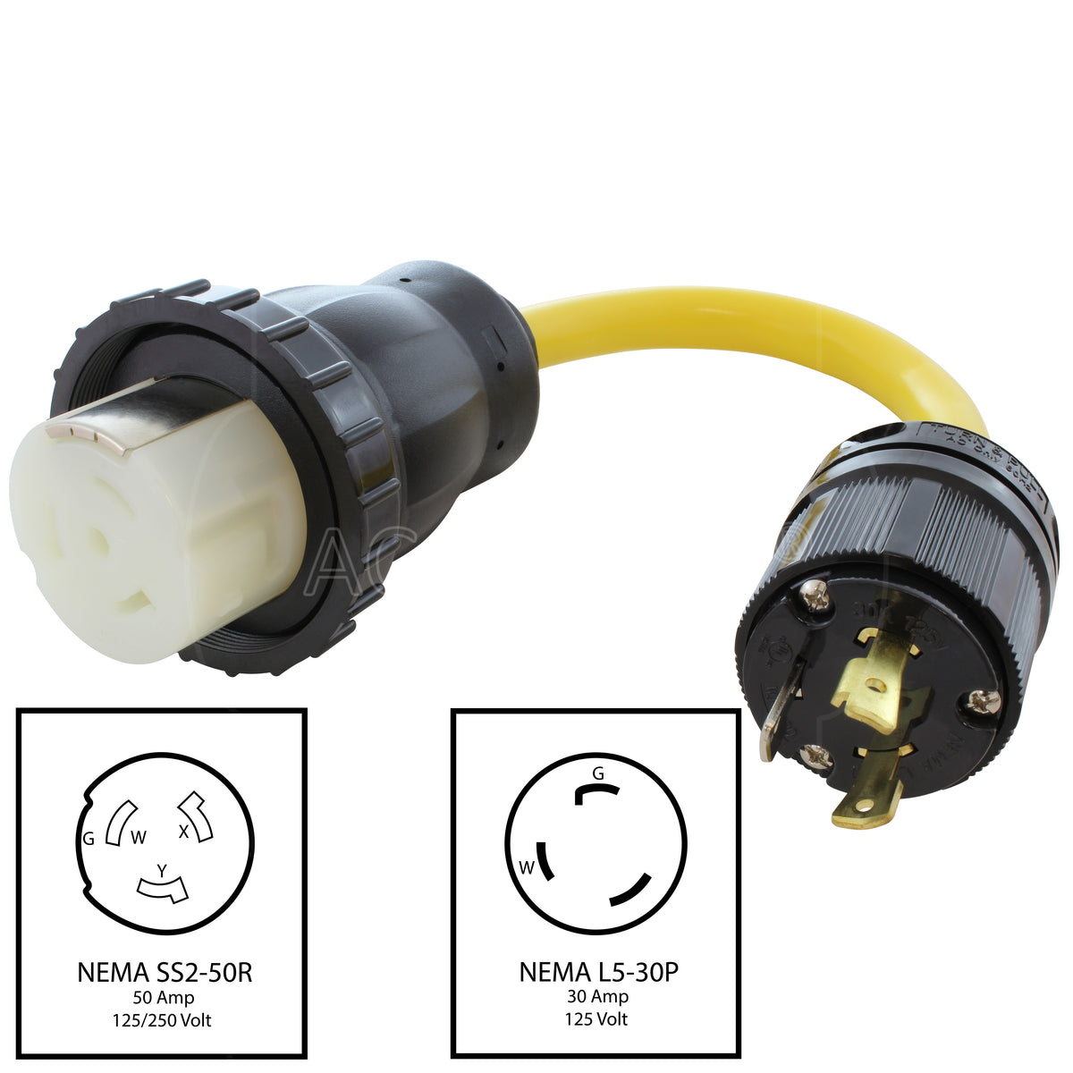 [RVL530M50-018] L5-30P 30A 3-P Locking Plug to 50A RV/ Marine Connector ...