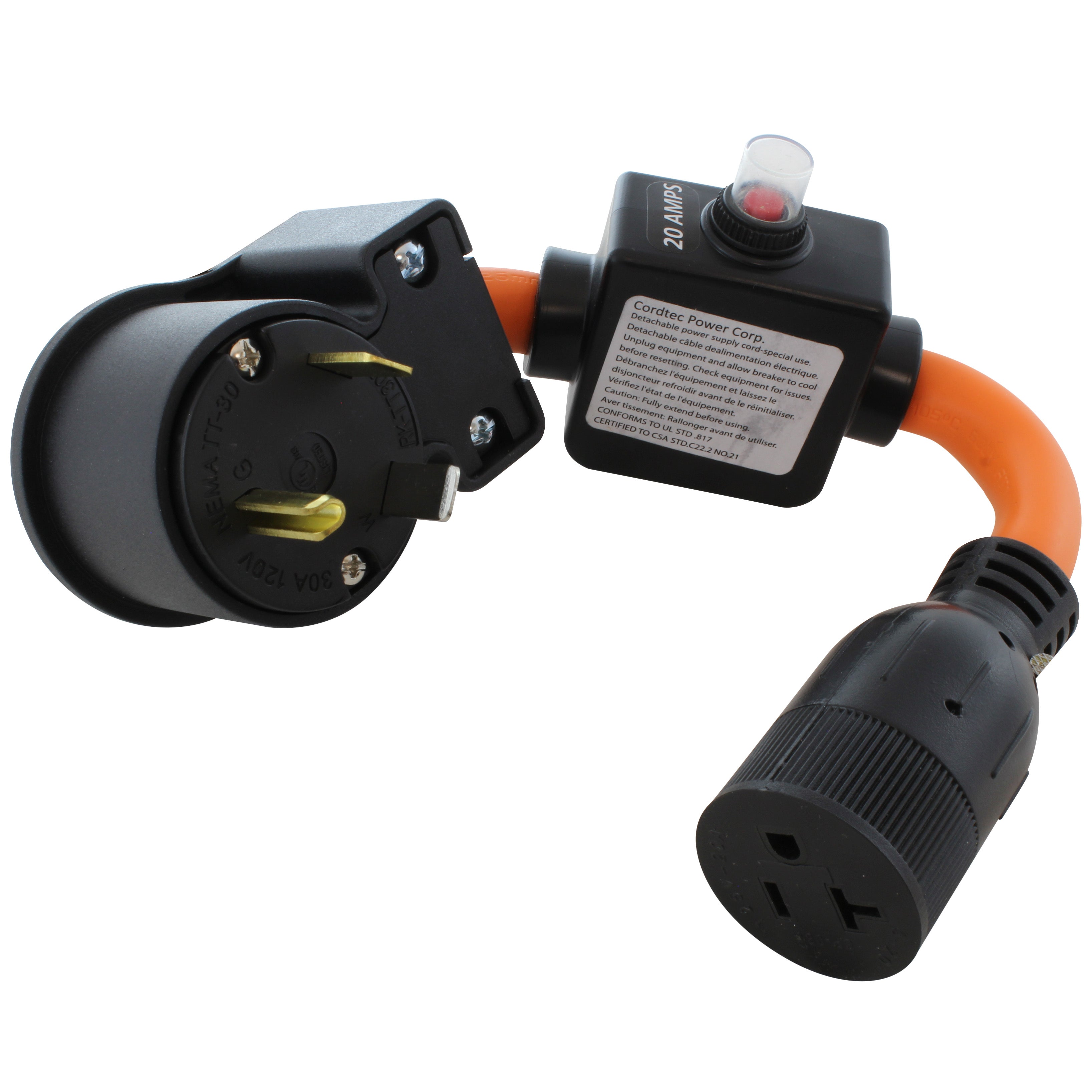 RV Trailer TT-30P Plug to Home outlet T-Blade with Inline Breaker – AC ...
