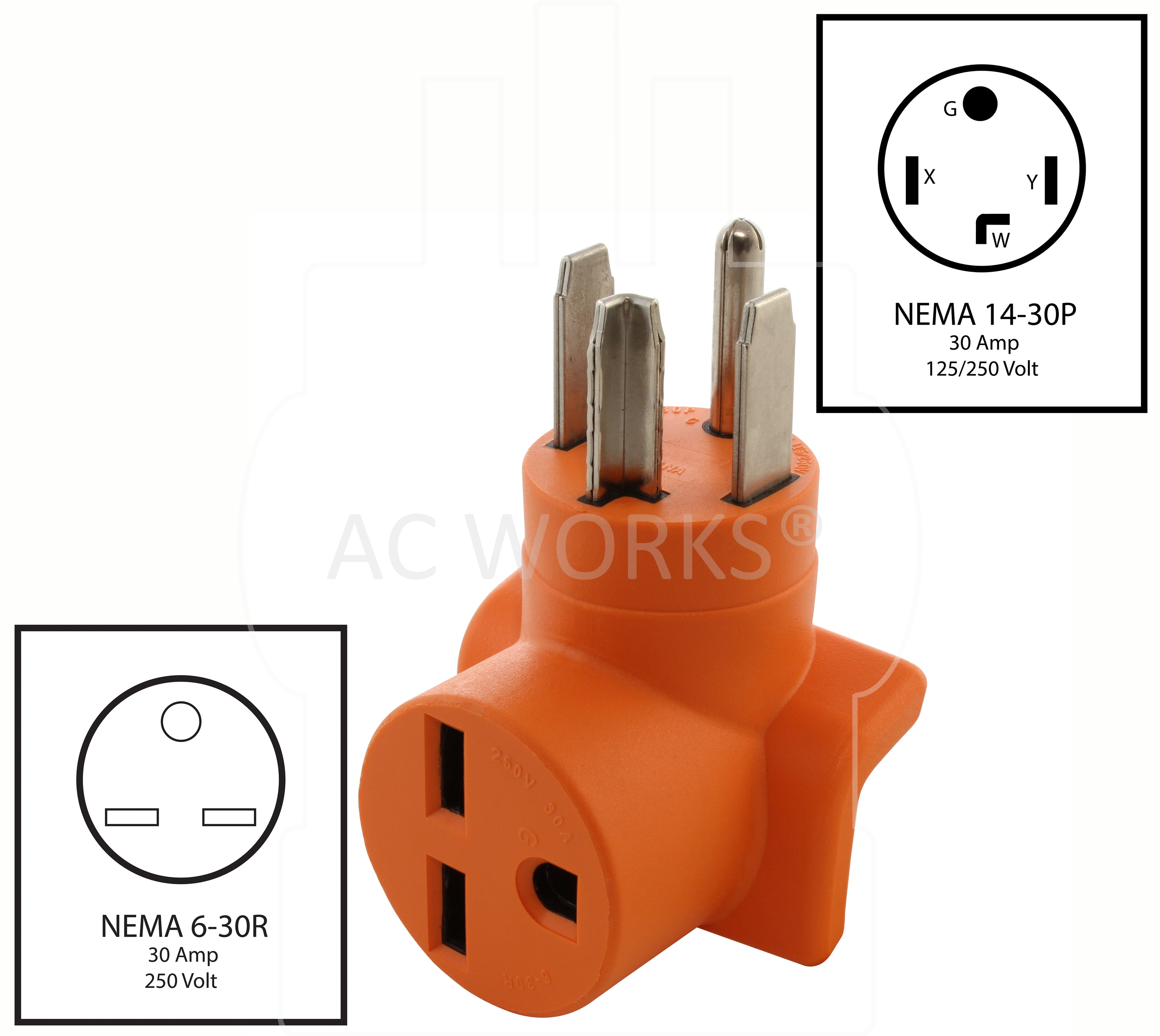 AC WORKS® 4-Prong Dryer 14-30P Plug to 6-30R 30A 250V HVAC Connector ...