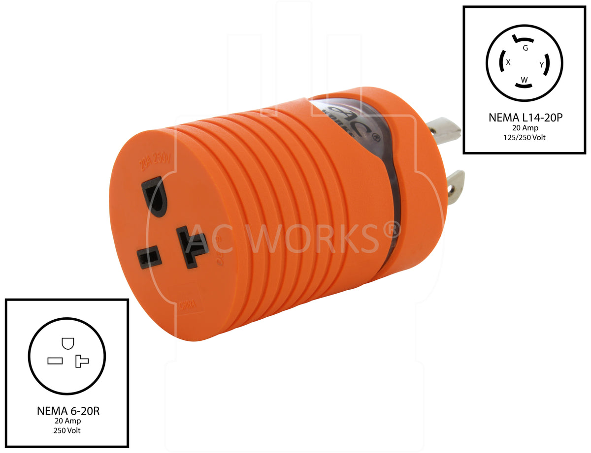 AC WORKS® [ADL1420620] Adapter L14-20P 20A 125/250V 4-Prong Plug to 6 ...