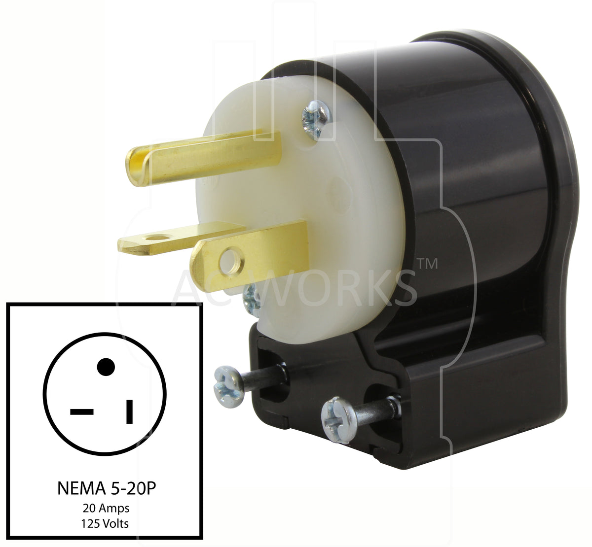 AC WORKS® NEMA 5-20P 20A 125V All Angles Plug with UL, C-UL Approval ...