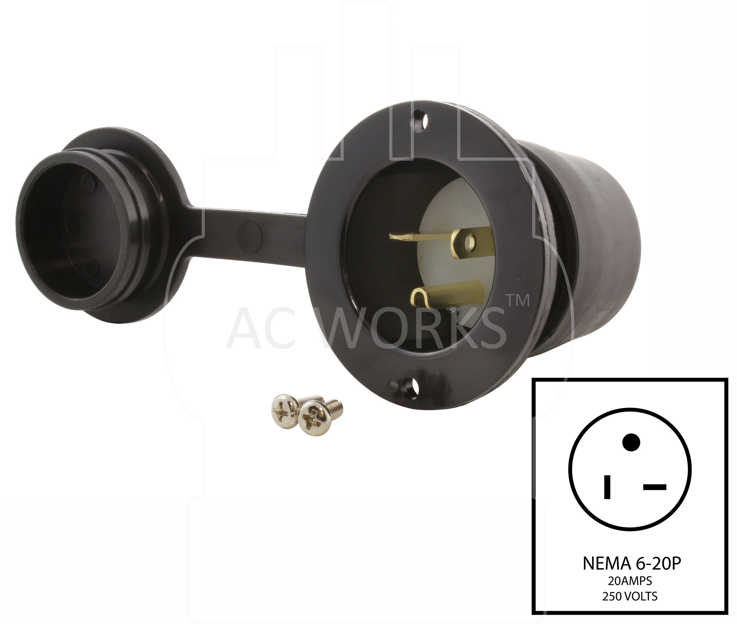 AC WORKS® 20A 250V NEMA 6-20P Flanged Power Input with Cover and Boot ...