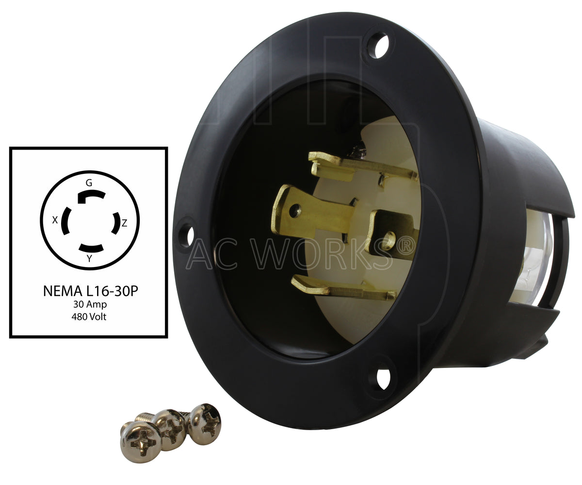 AC WORKS® [ASINL1630P] NEMA L16-30P 30A 3-Phase 480V 4-Wire Locking Ma ...