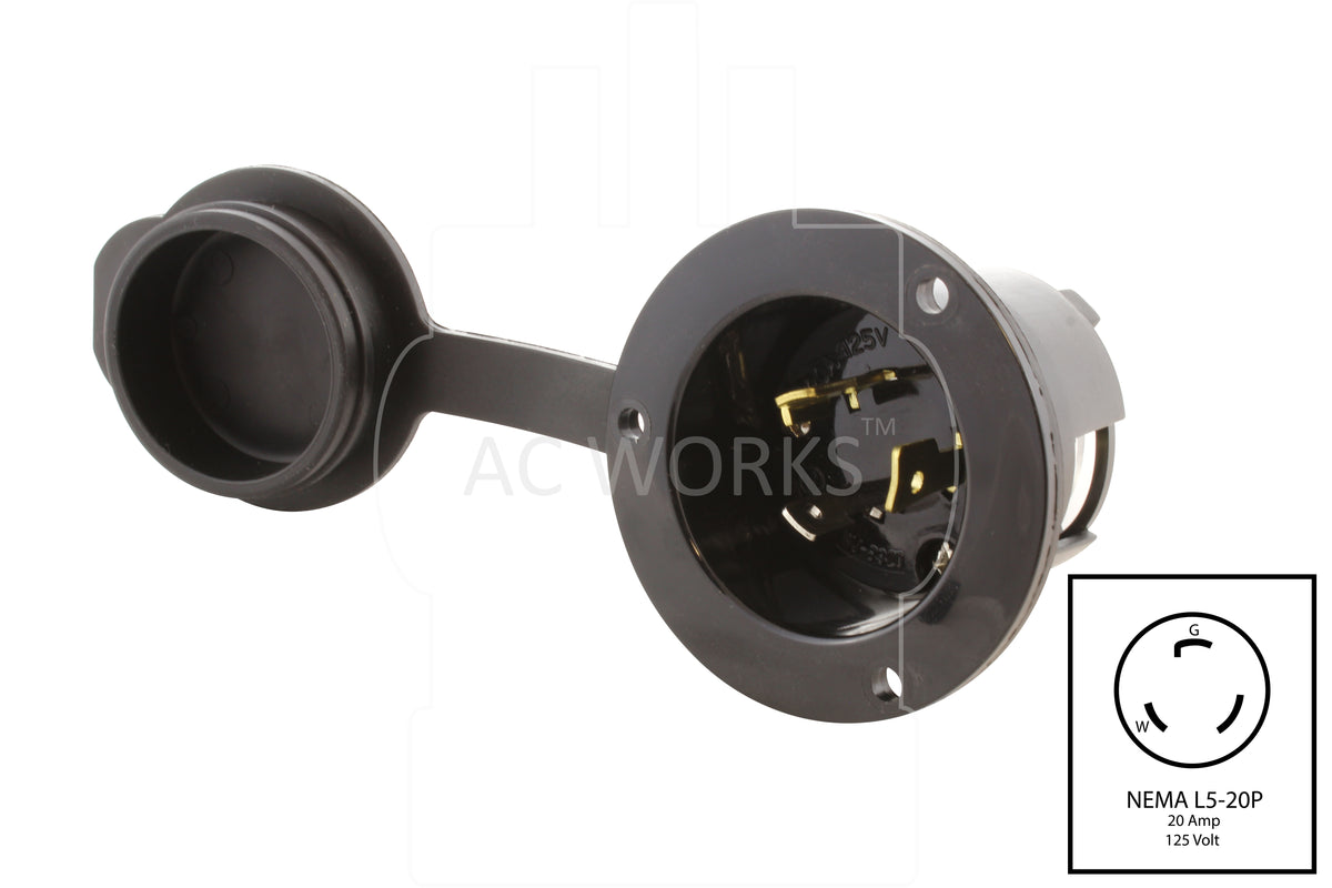 AC WORKS® 20A 125V L5-20P Power Input Inlet UL with Weather Cover – AC ...