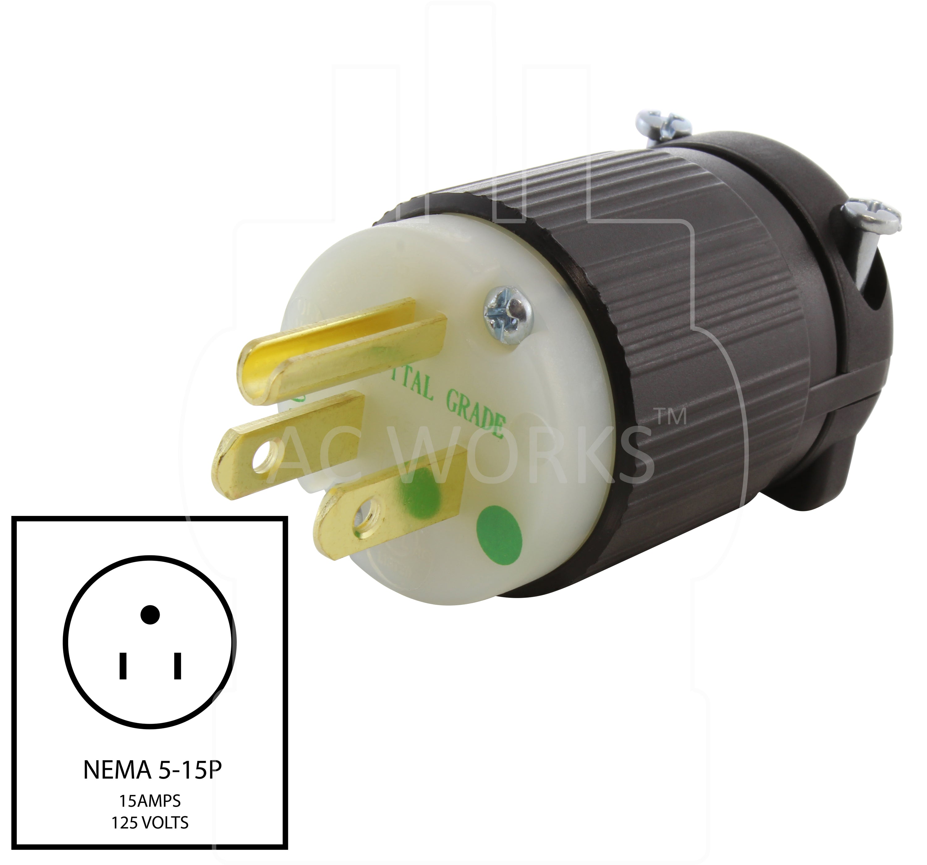 Medical Hospital Grade NEMA 5-15 Wiring device Assembly Plug 15A 125V ...