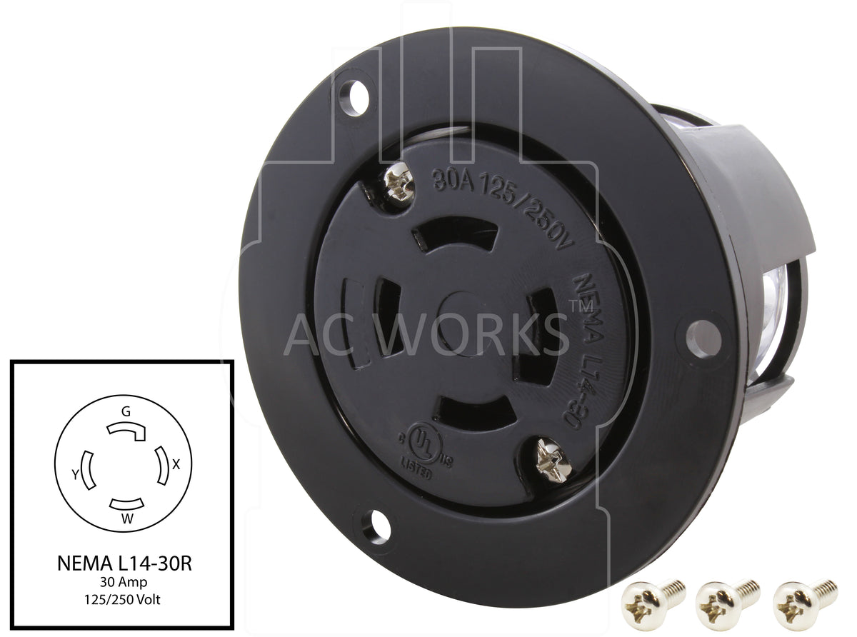 AC WORKS® 30A 125/250V L14-30R Flanged Outlet UL and C-UL Approval – AC ...