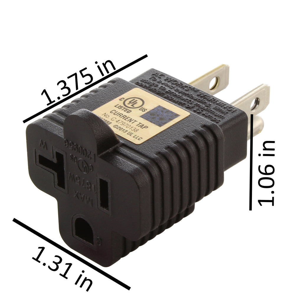 AC WORKS® 15A to 20A 125V T-Blade Compact Adapter UL and C-UL Approval ...