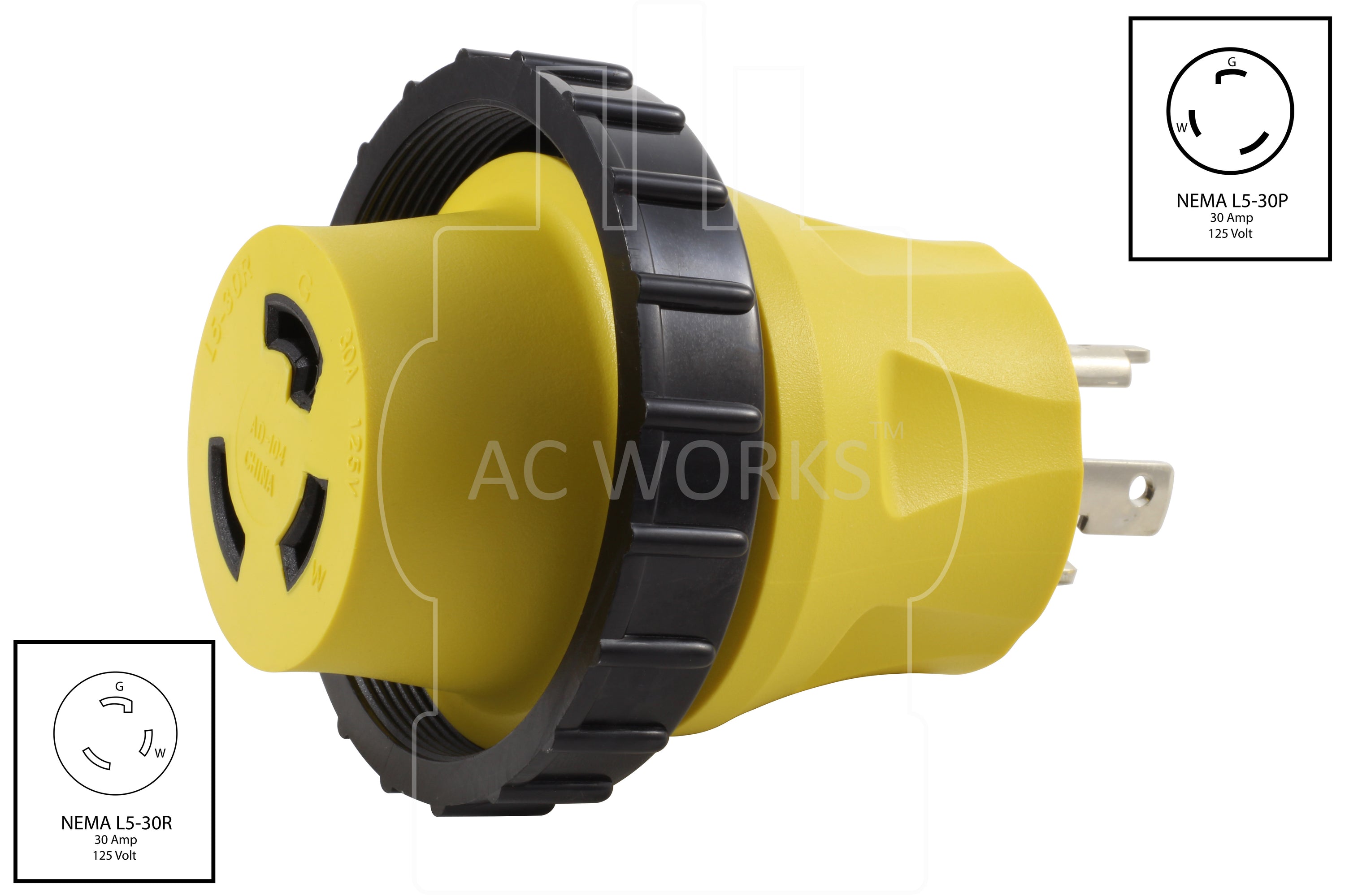 AC WORKS® RV Marine Adapter 30A Locking Plug to 30A RV/Marine Adapter ...