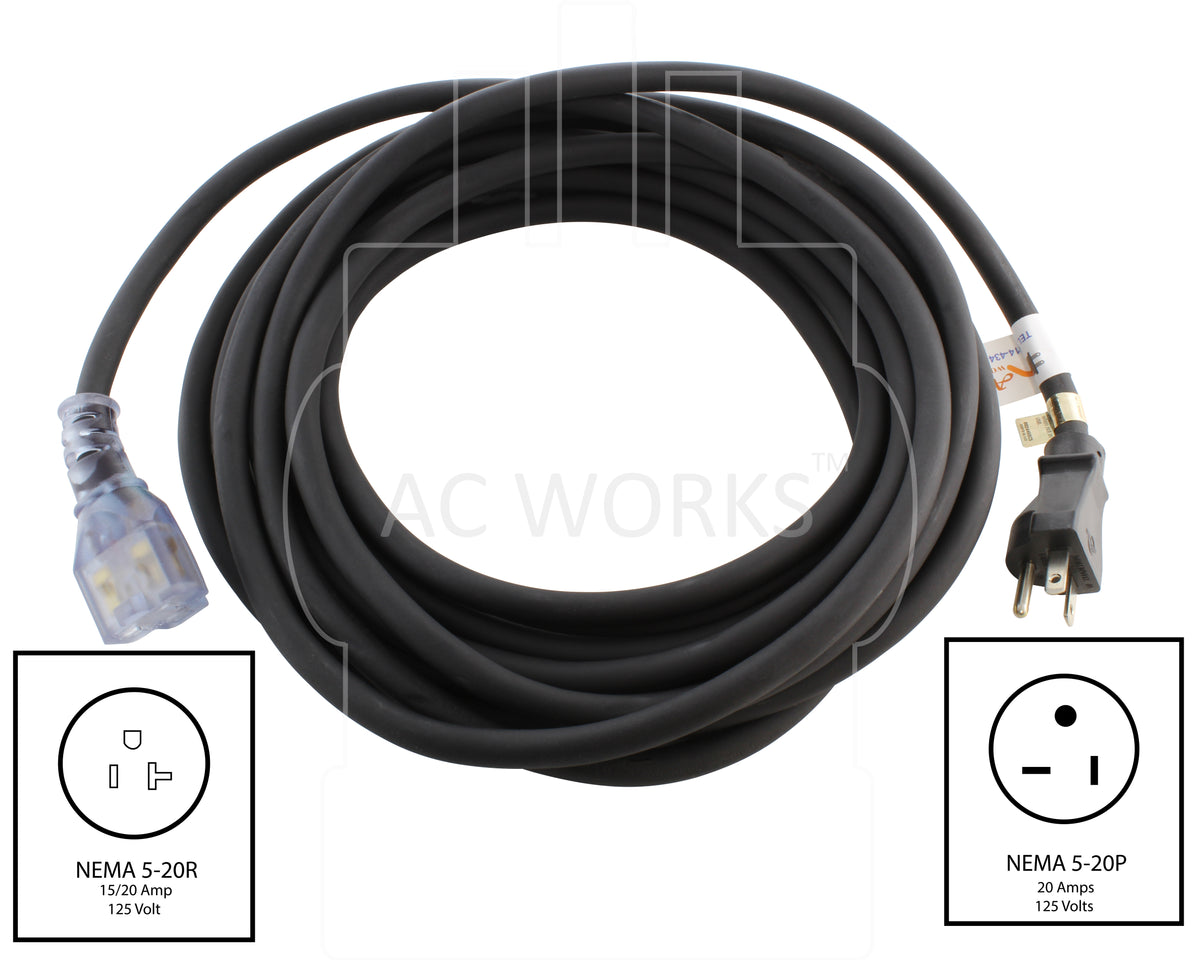 AC WORKS® 20A T-blade Outdoor SJTW 12/3 Anti-Cold Weather Extension ...