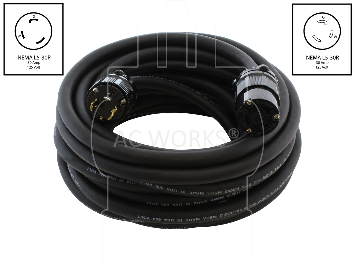 NEMA L5-30 SOOW 8 Gauge 30A 125V Super Duty Outdoor Rubber Extension ...
