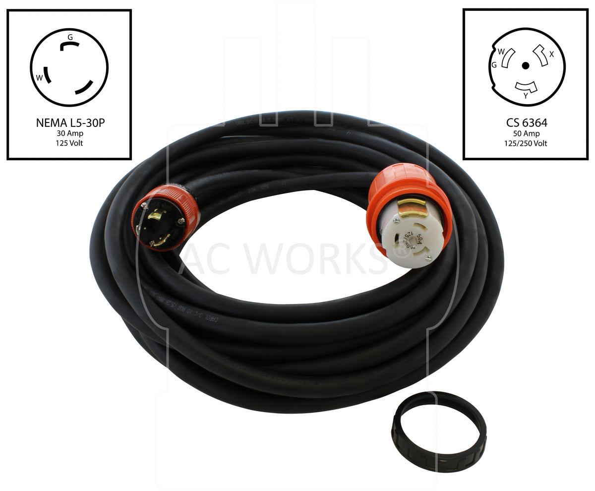 L5-30P 30A 3-Prong Locking Plug to CS6364 50A Connector Transfer Switch ...