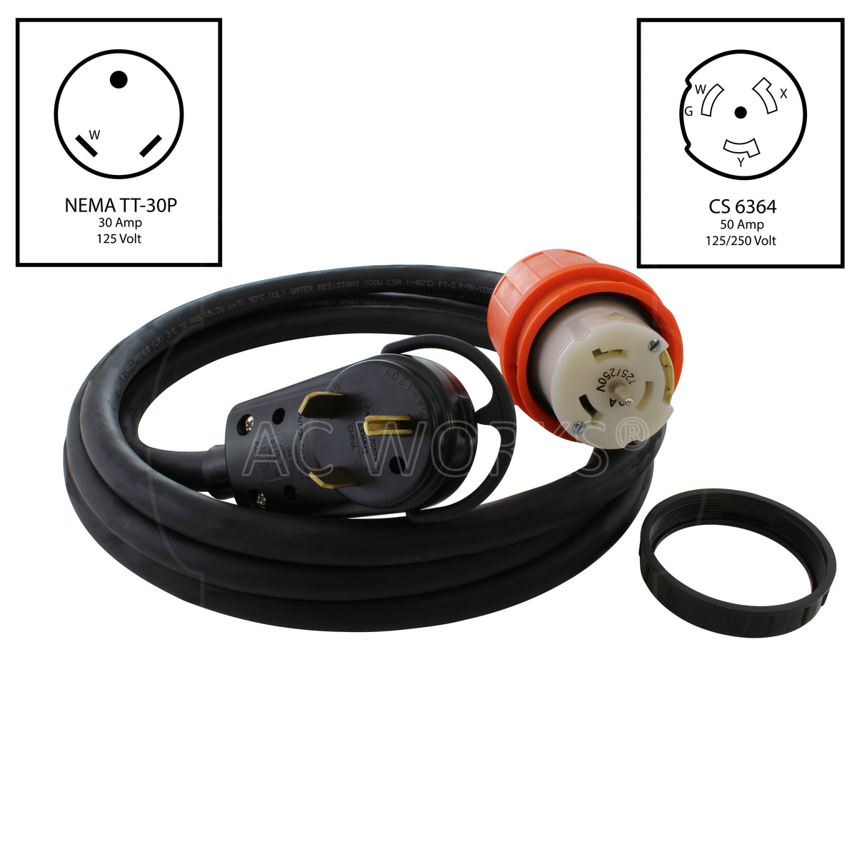 temporary-power RV 30A TT-30 Plug to CS6364 Rubber Cord – AC Connectors