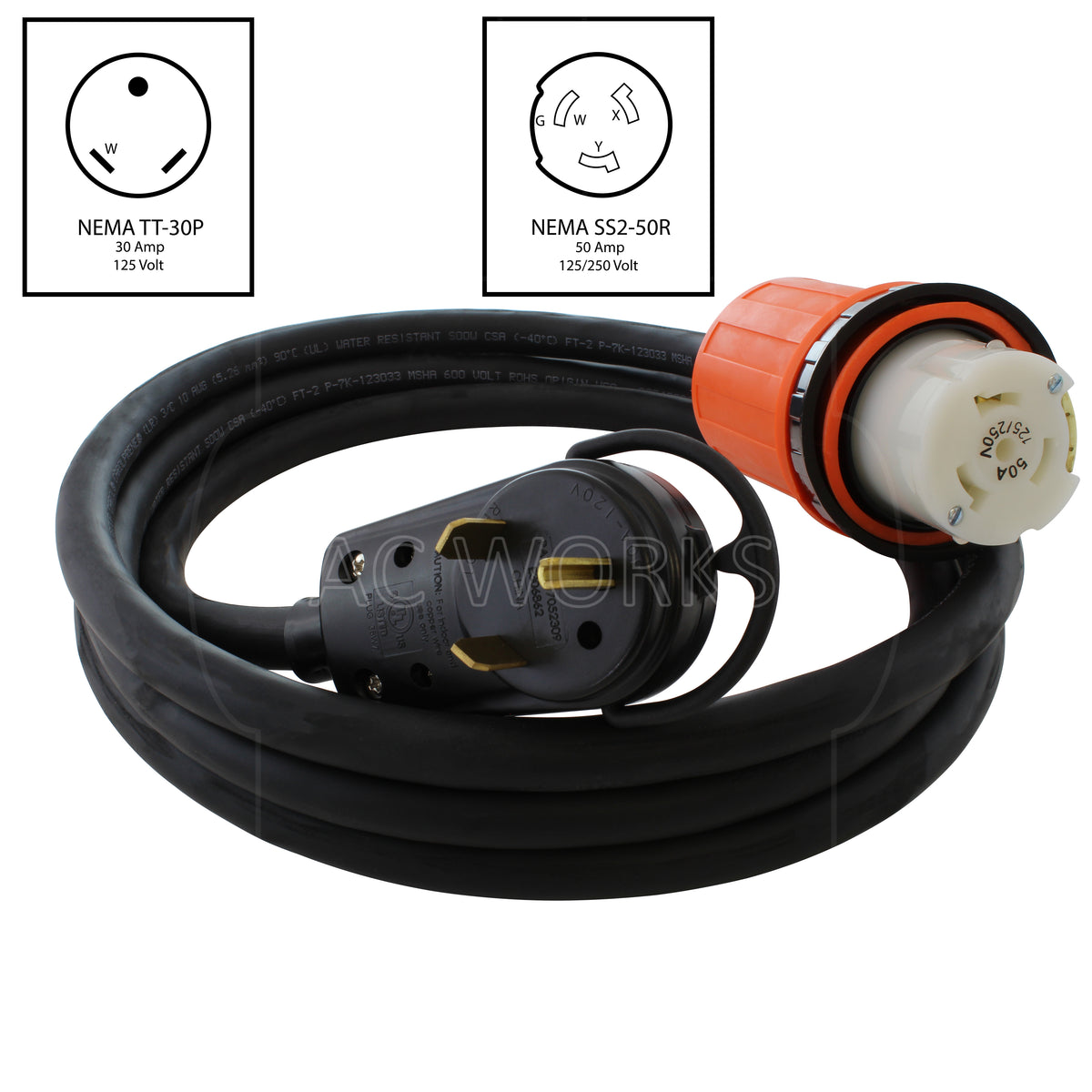 RV 30A TT-30P Plug to SS2-50R RV 50A Detachable Inlet Rubber Adapter ...