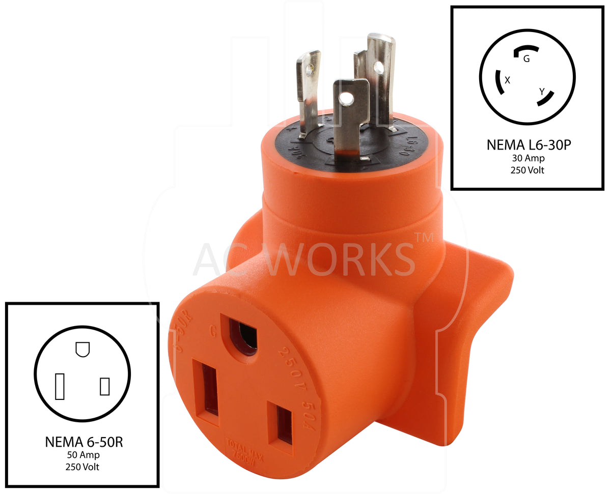 AC WORKS® Welder Adapter WDL630650 NEMA L6-30P to NEMA 6-50R outlet ...